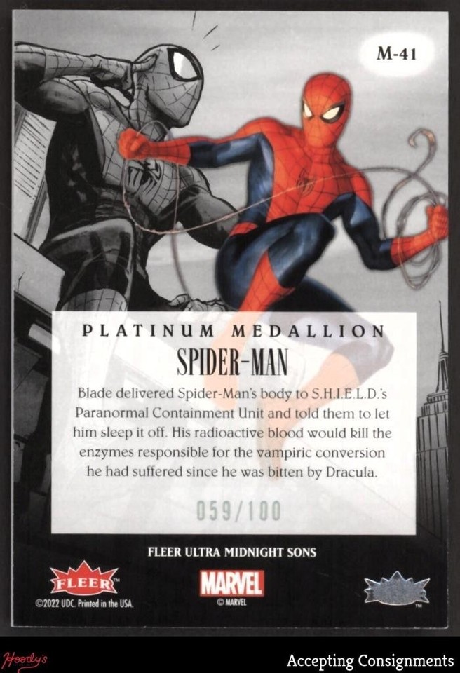 2023 Fleer Ultra Midnight Sons Medallions Platinum #M41 Spider-Man 059/ ...
