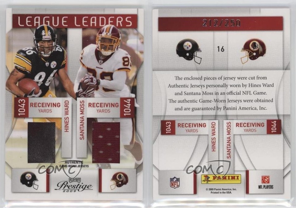 2009 Playoff Prestige League Leaders Materials /250 Hines Ward Santana ...