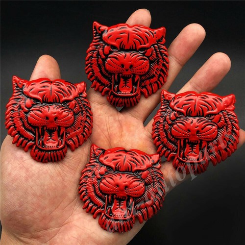 4PCS Small Red Metal Tiger Head Trunk Rear Side Stickers Car Emblem ...