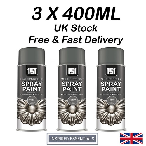 3X 400ML Gun Metal Grey Spray Aerosol Paint Spray Cars Wood Metal Walls ...
