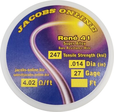 Rene 41 resistance wire .014" 27ga, 75 ft, superalloy ultimate hot wire ...
