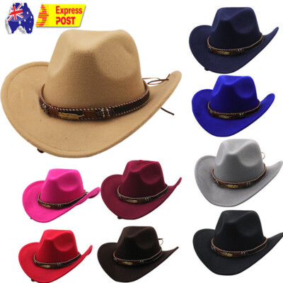 Fashion Womens Men Hat Cowgirl Cowboy Wild-West Hats Western Wide Brim ...