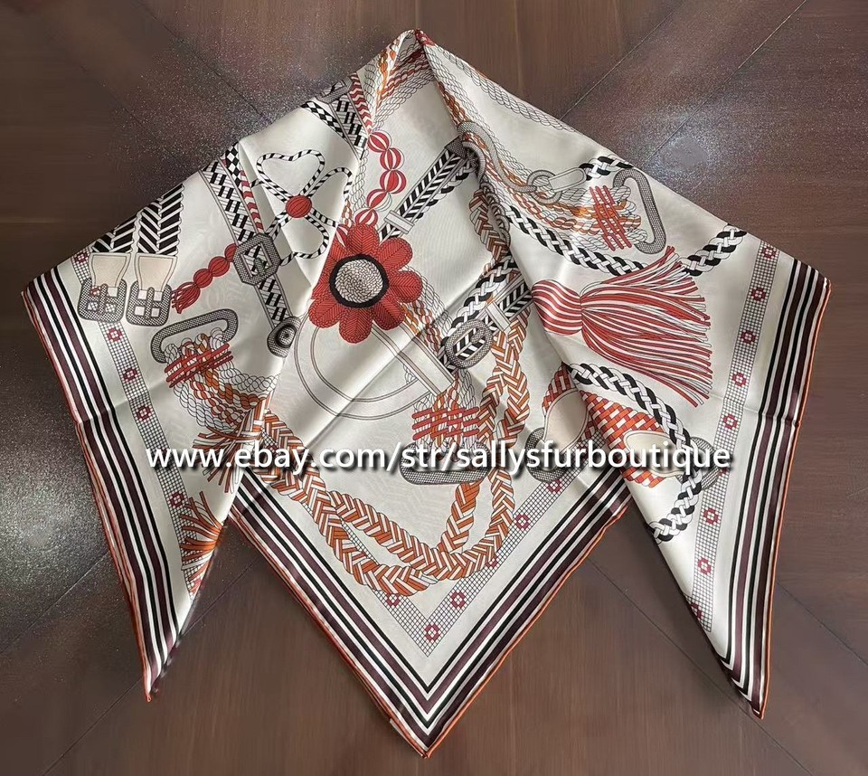 Sallys Heavy 18 Momme Twill Silk Wrap Scarf Tassels Print Double Face ...