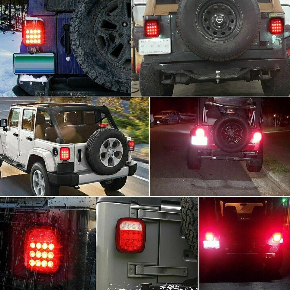 2x Rear LED Submersible Square Trailer Tail Lights Kit Boat Truck ...