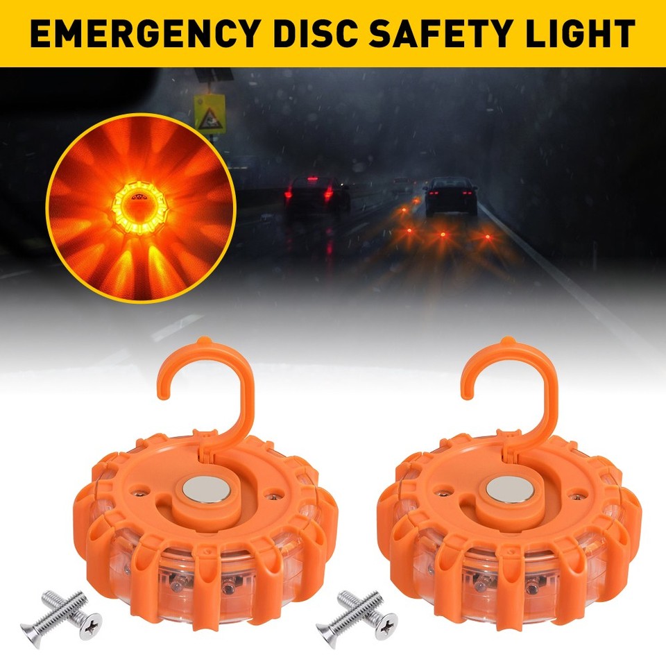 2PCS LED Safety Flare Disc Warning Flashing Roadside Light Strobe ...