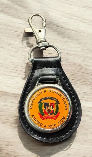 Vintage Dominican Republic Souvenir Leather Keychain Key Ring Fob Black ...
