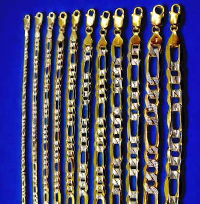 14K Yellow Gold SOLID Figaro Pave Necklace Bracelet Chain Real DC 2mm ...