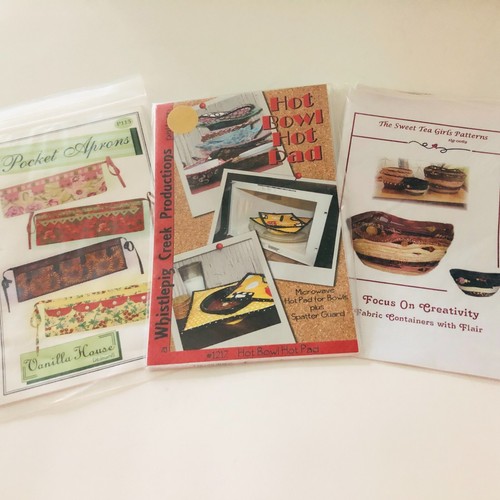 3 Patterns Microwave Hot Bowl Hot Pad Pocket Aprons and Fabric ...