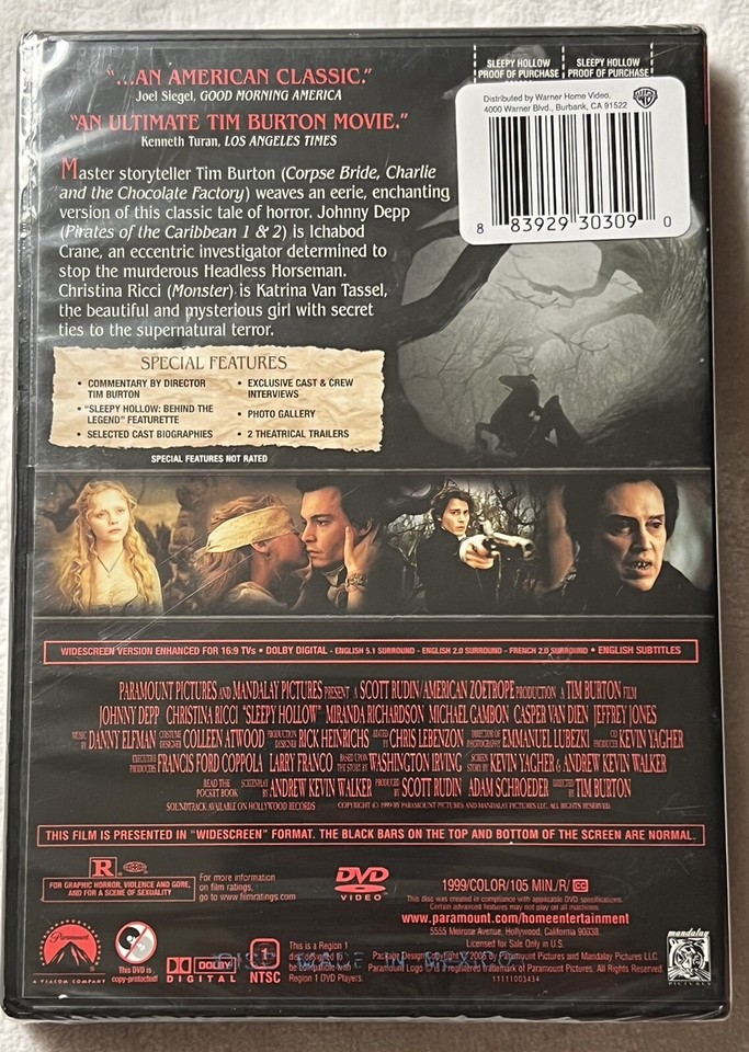 Sleepy Hollow (DVD, 2000, Sensormatic) Paramount USA Rated R Widescreen ...