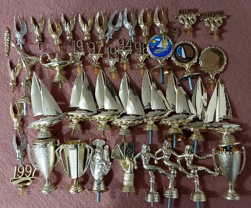 Junk Drawer Lot Vintage Gold & Silver Tone Plastic Misc. Trophy Toppers ...