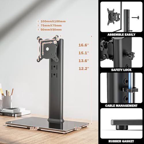 Single LCD Computer Monitor Free-Standing Desk Stand Mount Riser for 13 ...
