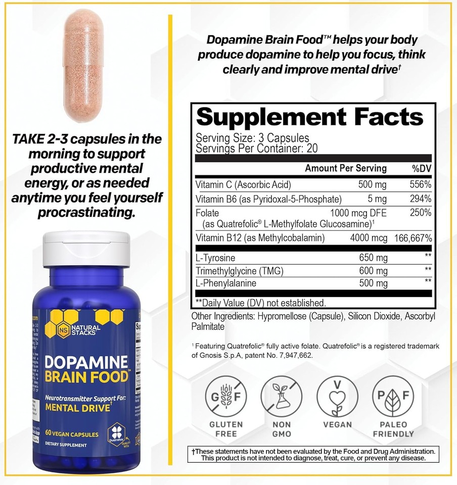 NATURAL STACKS Dopamine Brain Food -Dopamine Supplement for Focus & Mental Drive | eBay