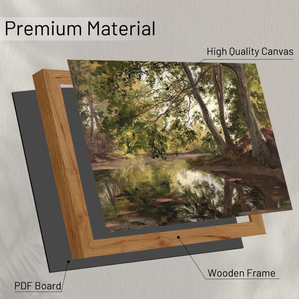 Vintage Wall Art Green Forest Lake Trees Canvas Art Prints Nature ...