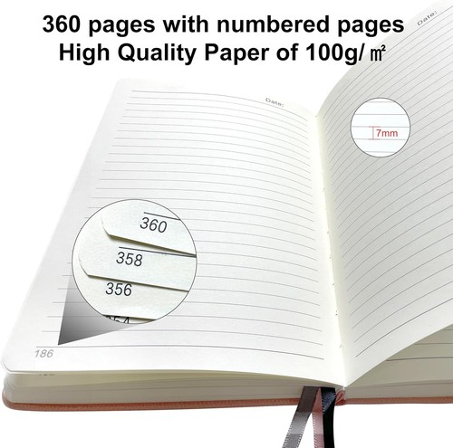 Mlife A5 Lined Journal Notebook,-360 Numbered Pages Thick Lined, Grey ...