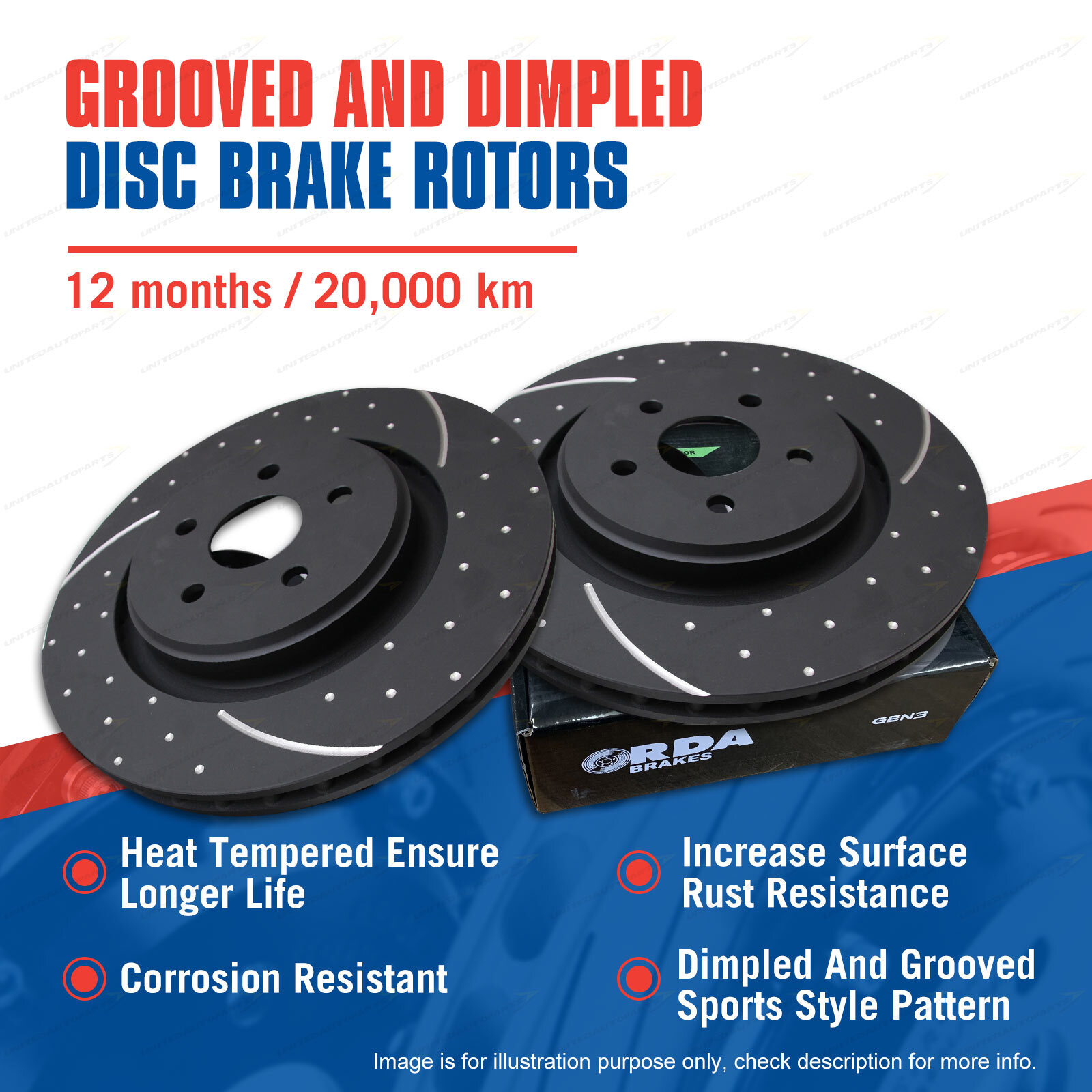 Front Slotted Disc Brake Rotors for Holden Early Models HD HR 1965-1967 ...