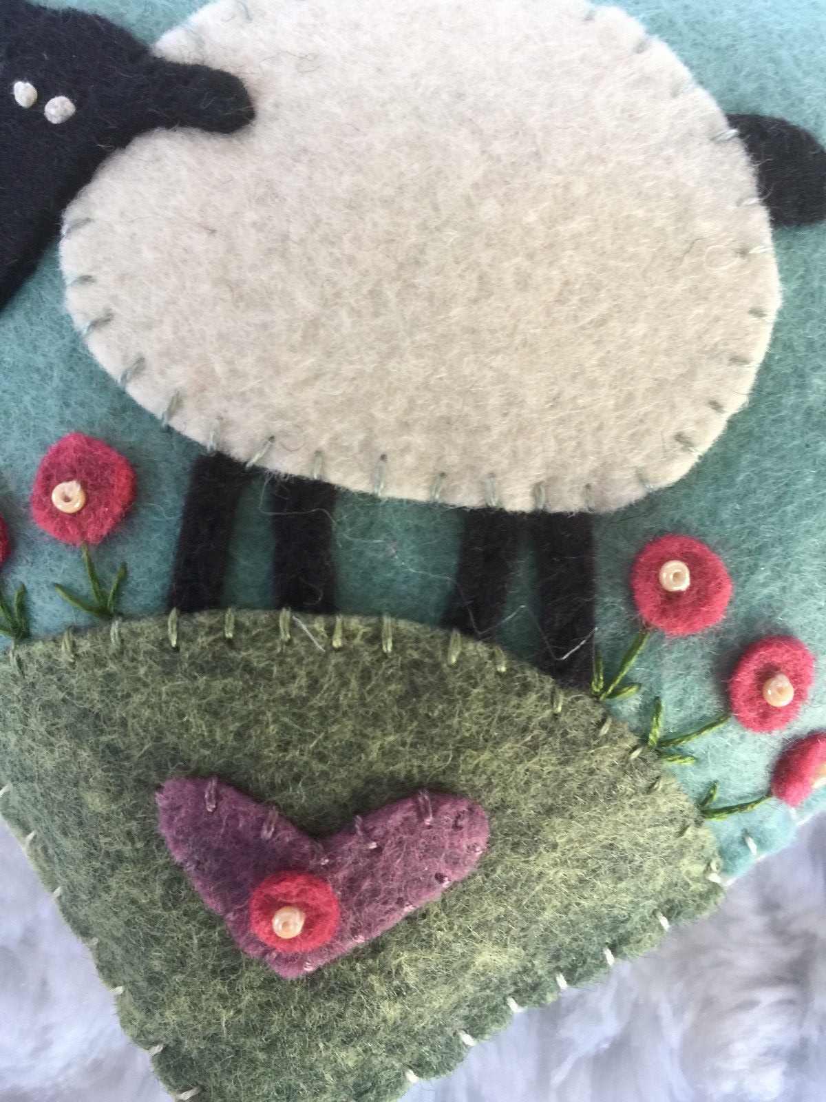Lamb Wool Felt Applique - Handmade Door Hanger Tuck Pillow - Penny Rug ...