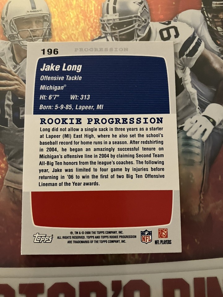 JAKE LONG 2008 TOPPS ROOKIE CARD #196 MIAMI DOLPHINS NFL🏈🏈🔥🔥 | eBay