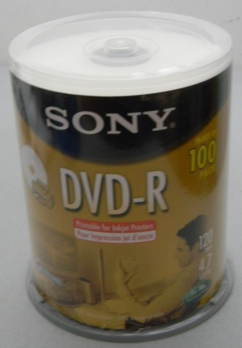 SONY DVD-R DISCS 4.7GB 16x INK JET PRINTABLE 100 PACK NEW IN PACKAGE ...