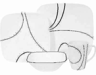 Corelle Dinnerware Simple Lines Square Dinnerware 16 Pieces Set Service ...