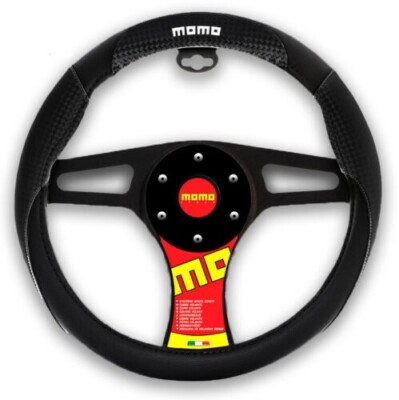Steering Wheel Cover CARBON FIBER Black MOMO Car Leather Size M 14.5 ...