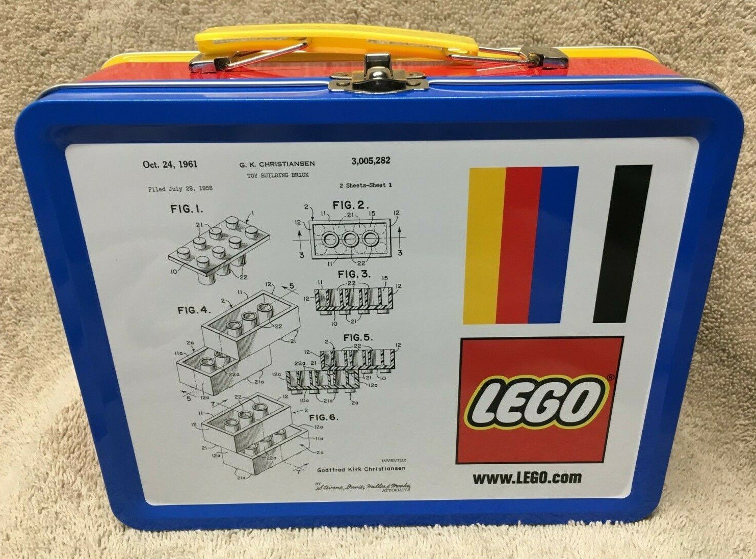 5006017 LEGO LUNCHBOX tin metal Brick Patent Sketch Exclusive Promo NEW ...