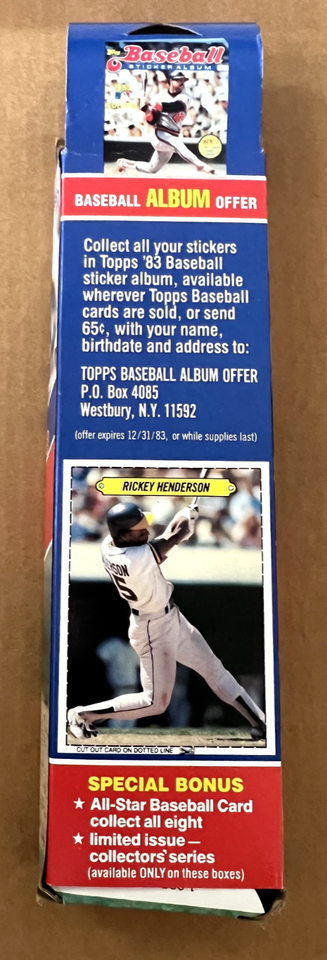 1983 TOPPS BASEBALL STICKERS UNOPENED BOX W/30 STICKERS SET #8 NM-MNT ...