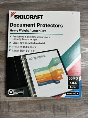 Skilcraft Heavy Weight Recycled 3 Hole Document Protectors Letter Size ...