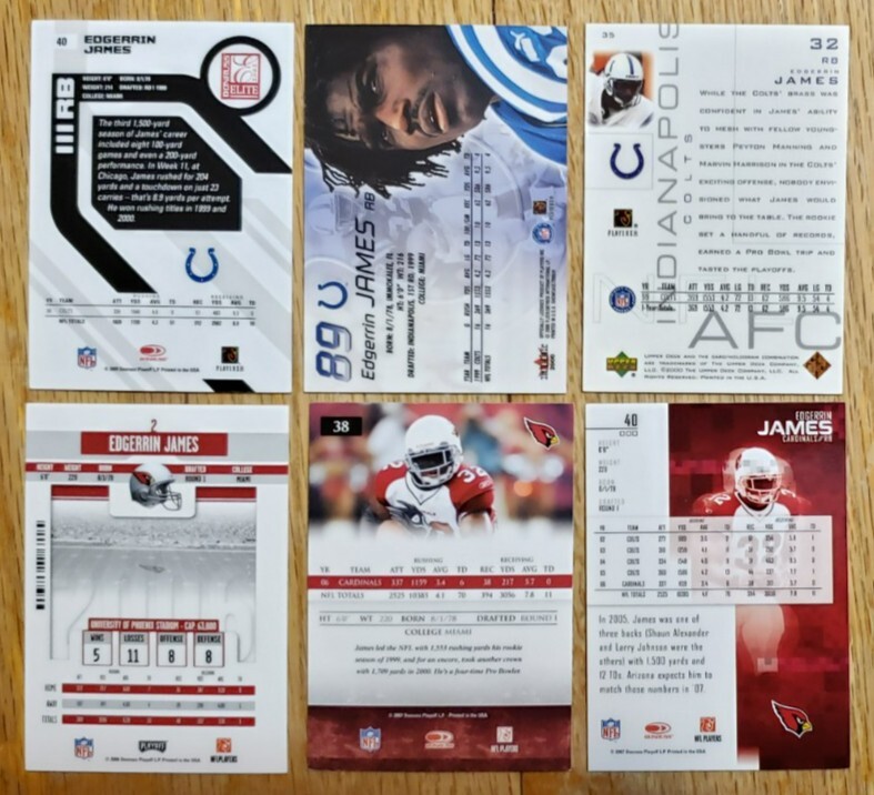 Lot of 6 Edgerrin James, Indianapolis Colts, Arizona Cardinals, HOF, 1x ...