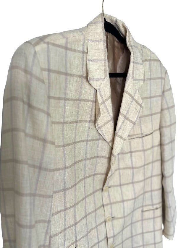 Stacy Adams Linen Mens Suit Jacket Size 40 Regular Yellow Beige Plaid ...