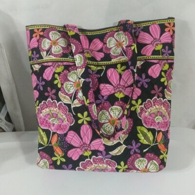 VERA Bradley Dark Floral Quilted Villager Tote Pirouette Pink Handbag ...