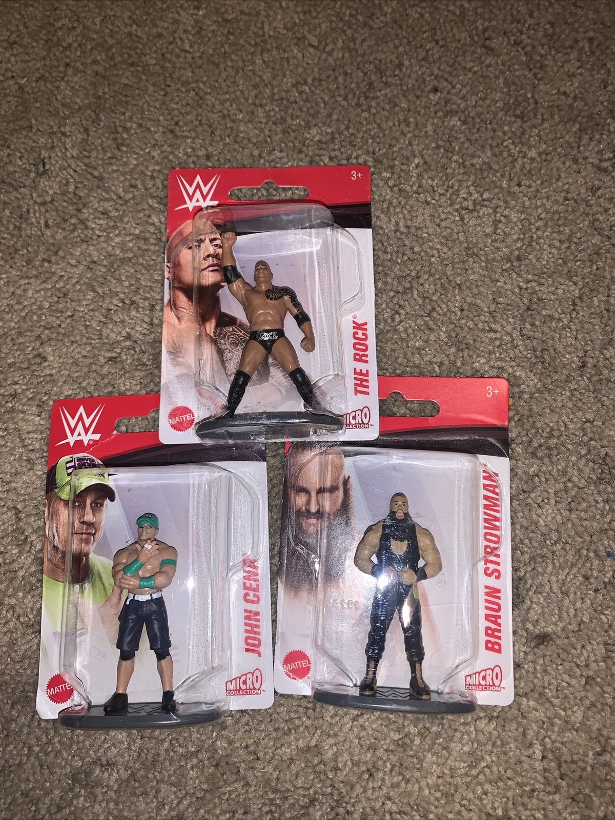 SET OF 3 WWE MINI FIGURES - THE ROCK JOHN CENA BRAUN STROMAN CAKE ...