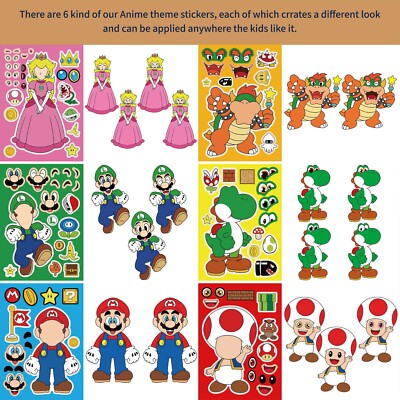 12PC Super Mario Make a Face Stickers DIY Party Favors Loot Bag Fillers ...