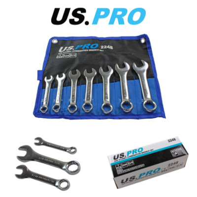 US PRO Tools 7pc SAE AF Stubby Combination Spanner Wrench Set 3/8 To 3/ ...