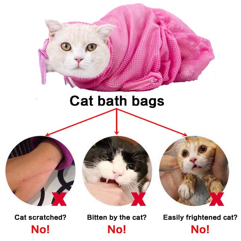 Mesh Cat Grooming Bathing Bag Cat Washing Bath Bag Restraint Cat ...