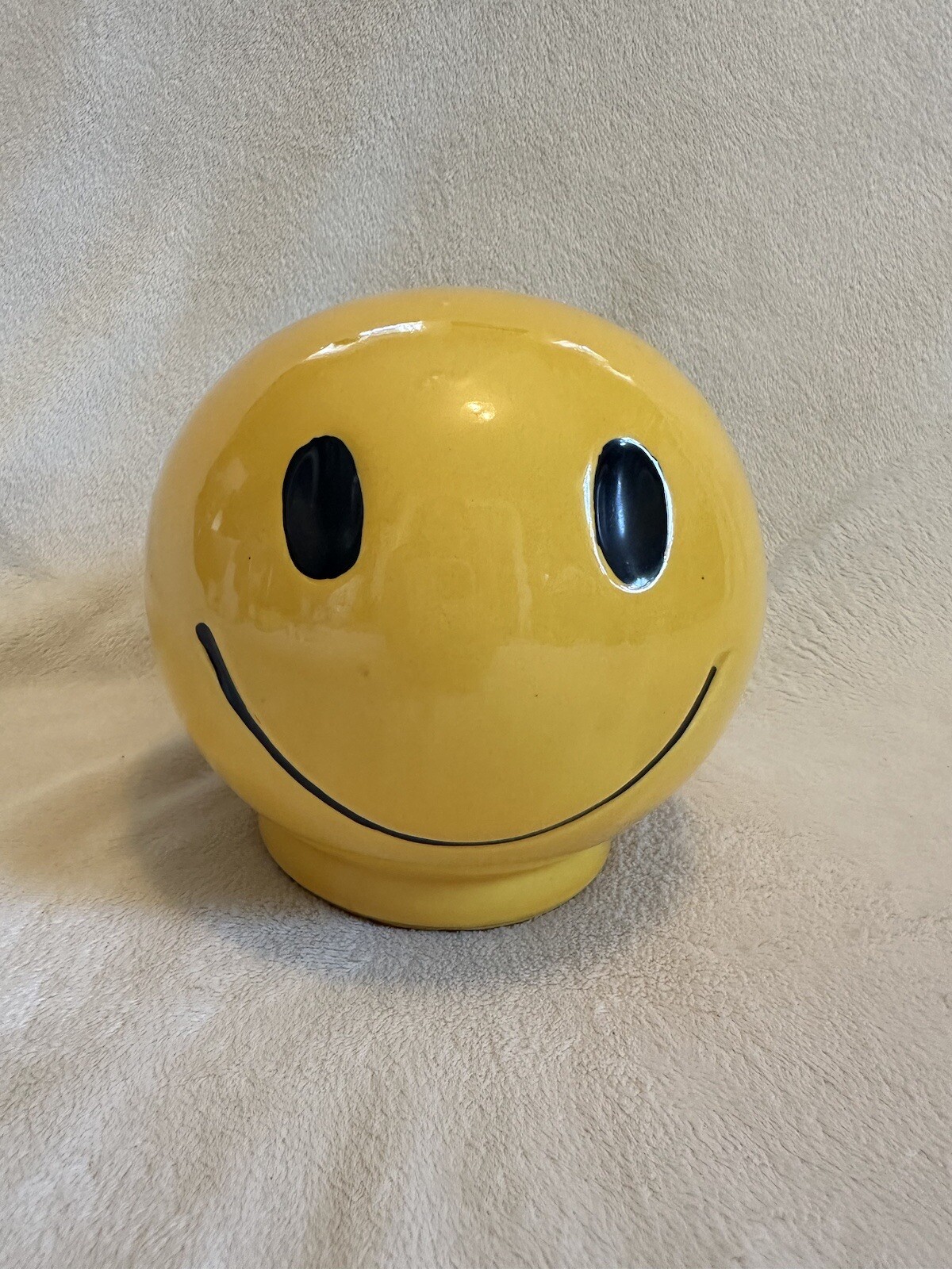 Vintage McCoy USA Happy Smiley Face Coin Bank Yellow Glazed Ceramic 6 ...