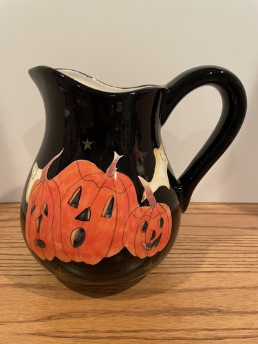 REDUCED! Happy Halloween Ceramic Pitcher/Pumpkins/Ghosts/glossy black ...