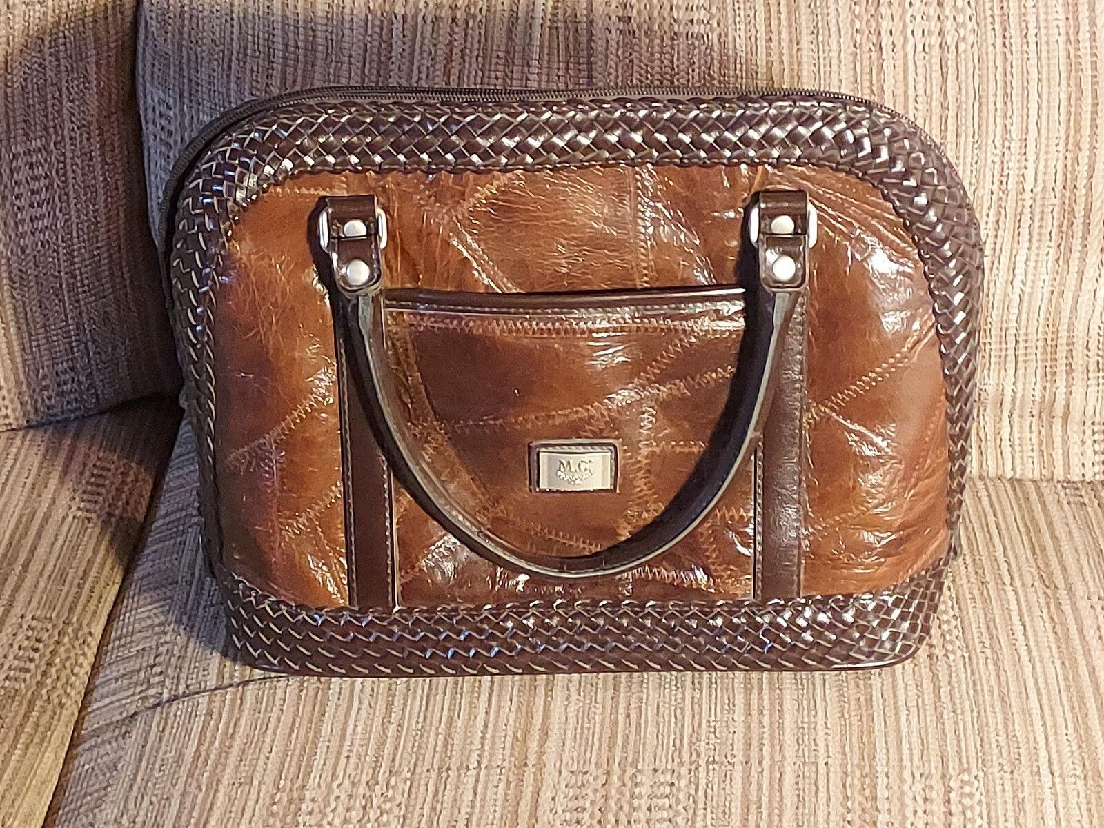 Marc Chantal MC women's ladies' handbag purse faux leather woven zipper ...