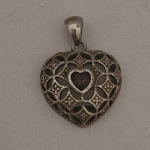 VINTAGE AVON RJ SIGNED STERLING SILVER DARK PURPLE STONE HEART PENDANT ...