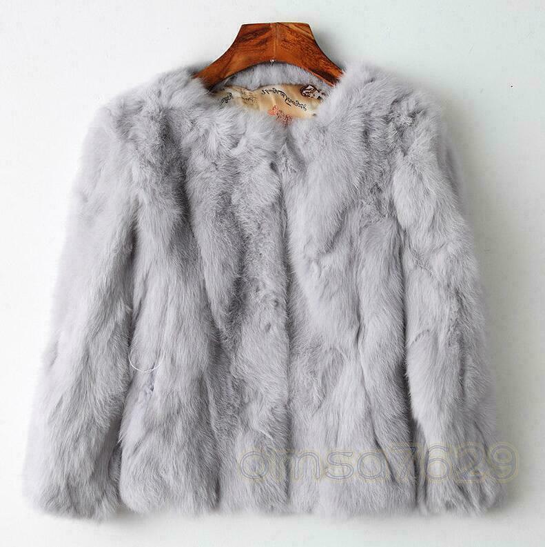 Women 100% Real Rabbit Fur Short Jacket Overcoat Winter Warm Thicken ...