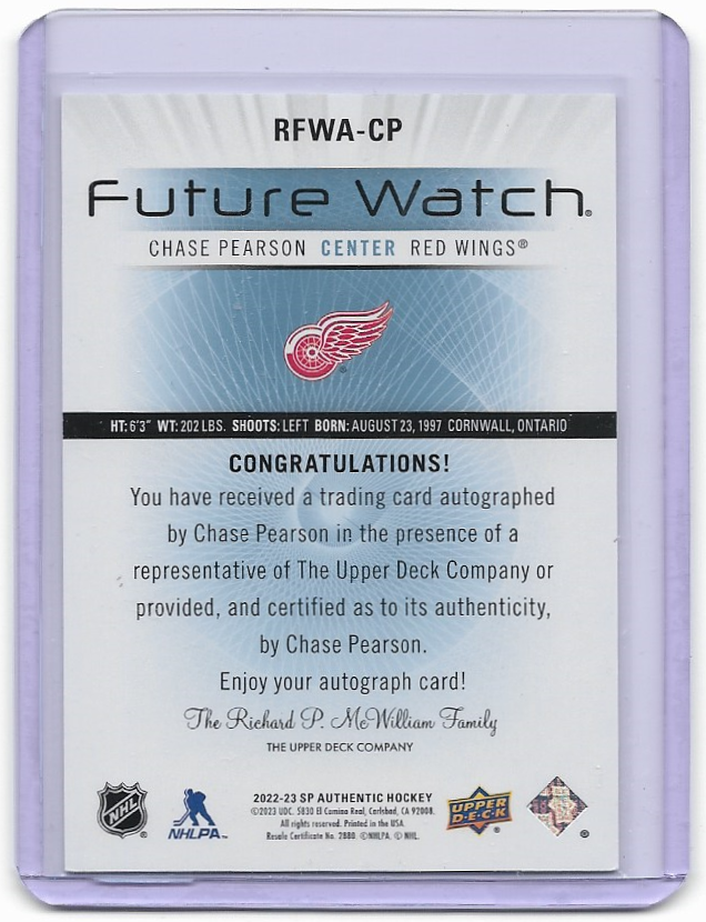 2022-23 SP Authentic Retro Future Watch Autograph Chase Pearson Auto RC ...