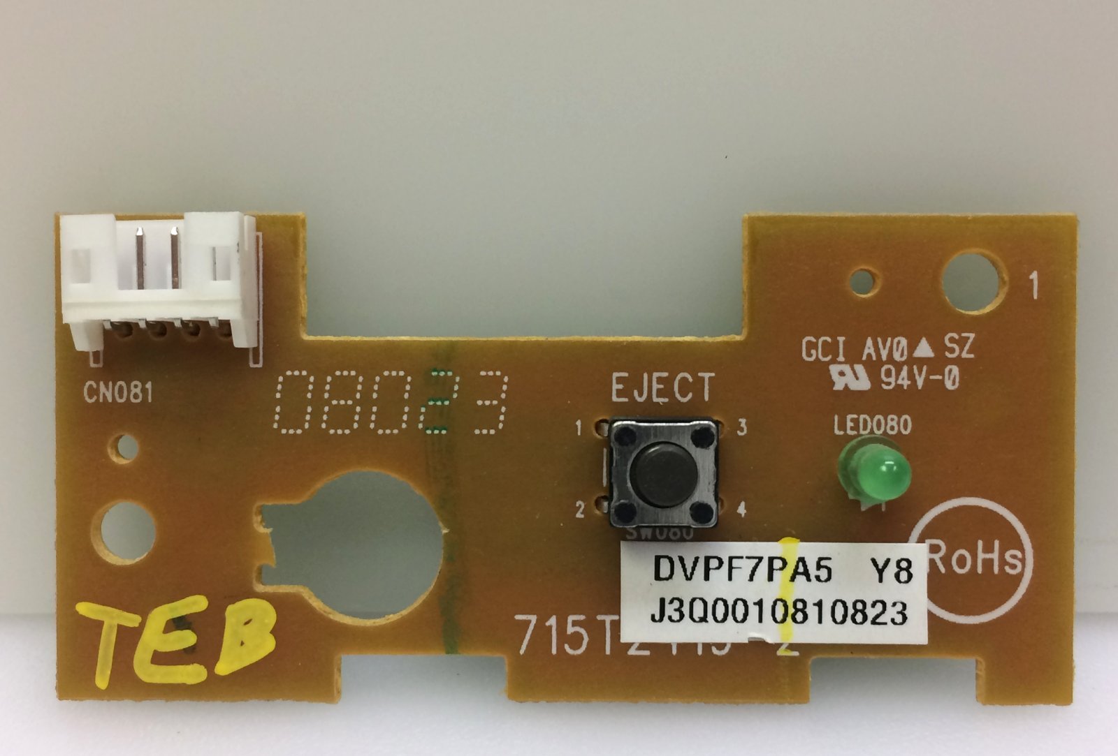 Philips 32MD357B/37 DVD Player Eject Button Board 715T2419-2 (DVPF7PA5 ...