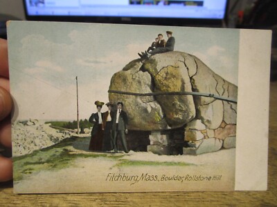 O9 Old MASSACHUSETTS Postcard Fitchburg Whale Rock Boulder Rollstone ...