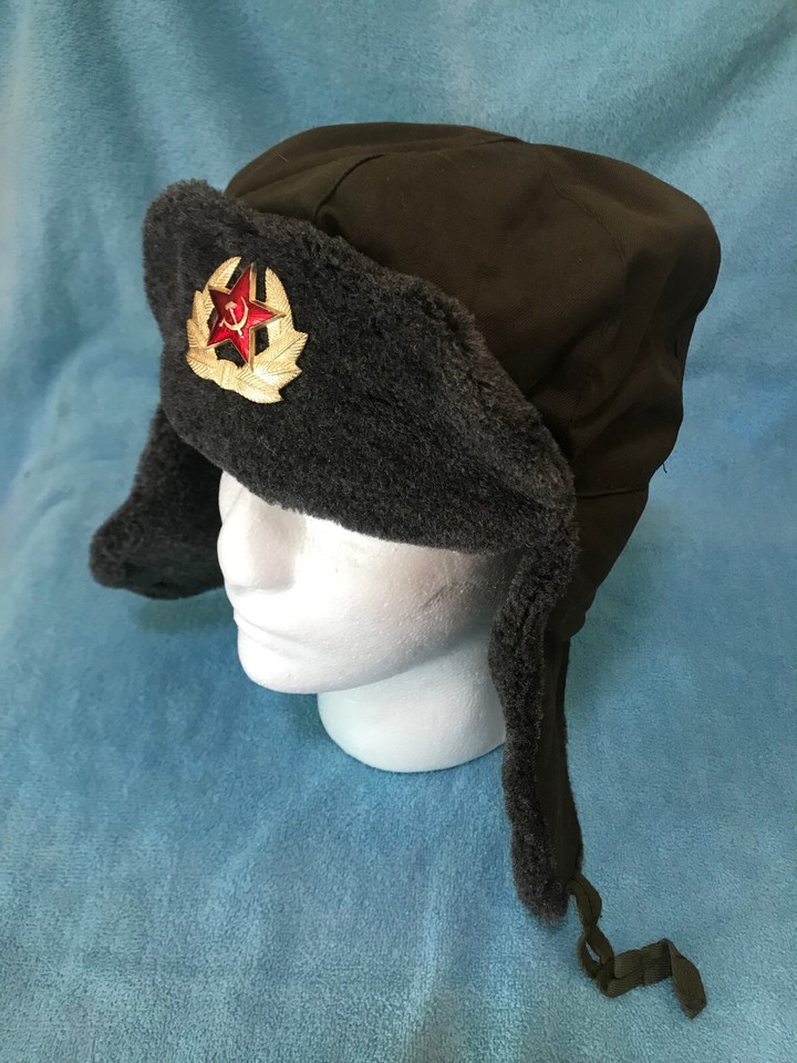 Post WW2 USSR Russian Soviet Type Combloc Winter Hat w/ Badge, Size ...