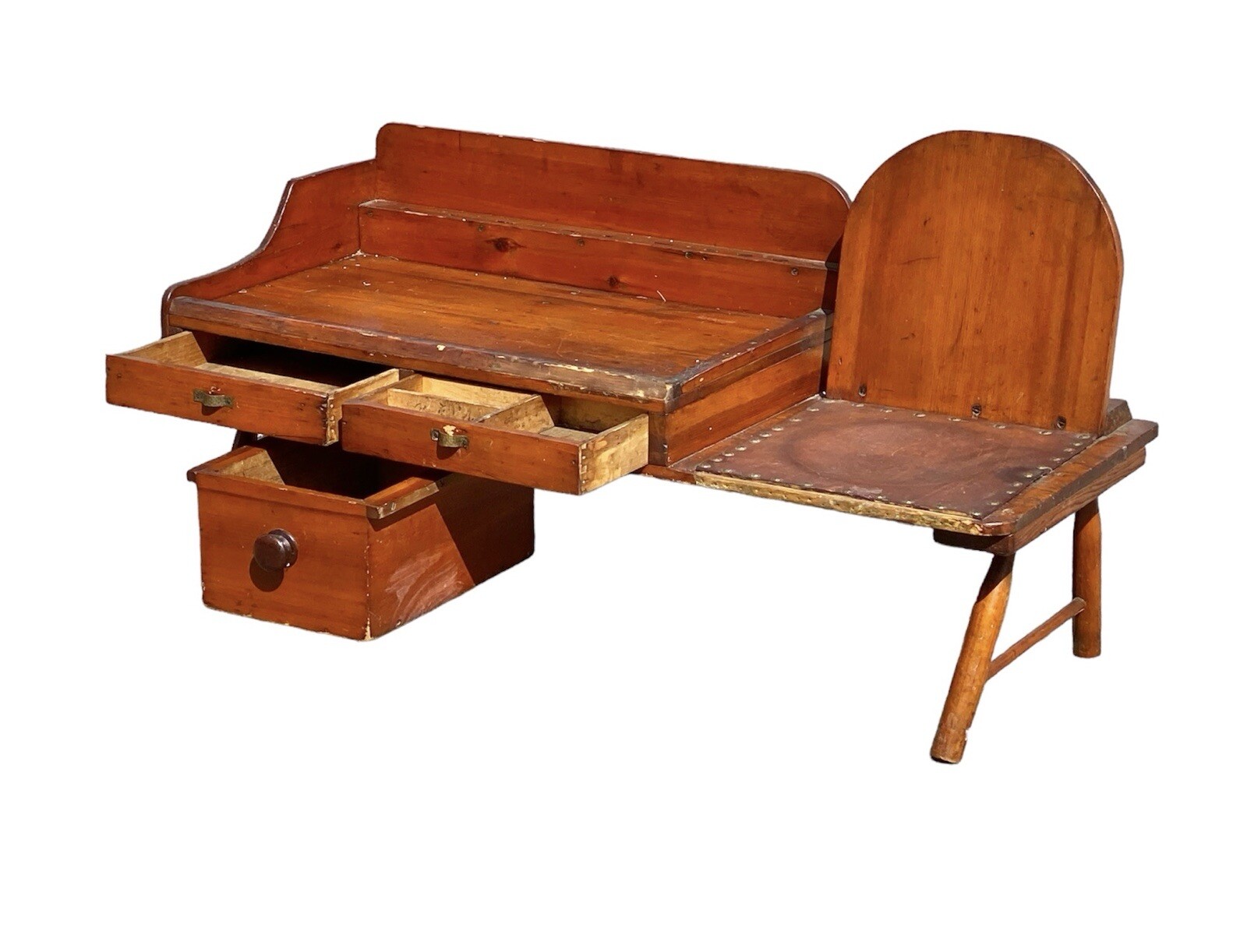 Antique Country Primitive Pine Cobblers Bench / Coffee Table with 3 ...