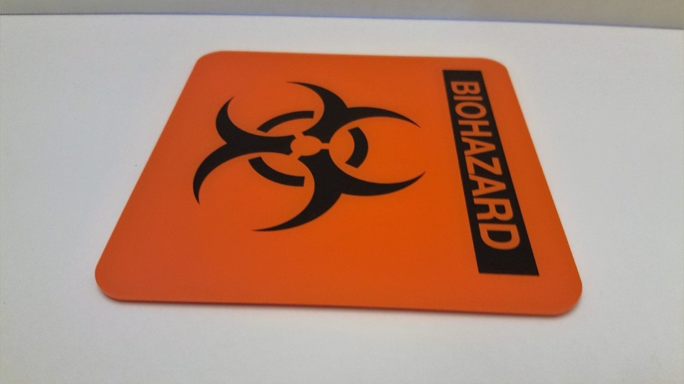 BIOHAZARD Plastic 6" X 6" Orange Sign WALL ART DECOR Man Cave Kids Room ...