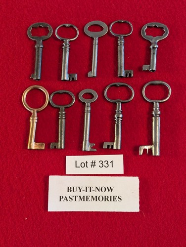 LOT OF 10 MEDIUM-LARGE ANTIQUE VINTAGE BARREL KEYS, CLEANED-NO RUST ...