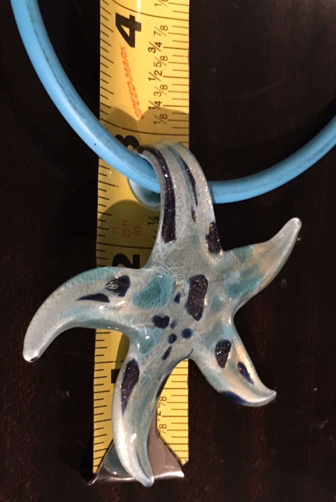 Vintage Blue Gold Flake STAR Blown Art Glass NECKLACE… - Gem