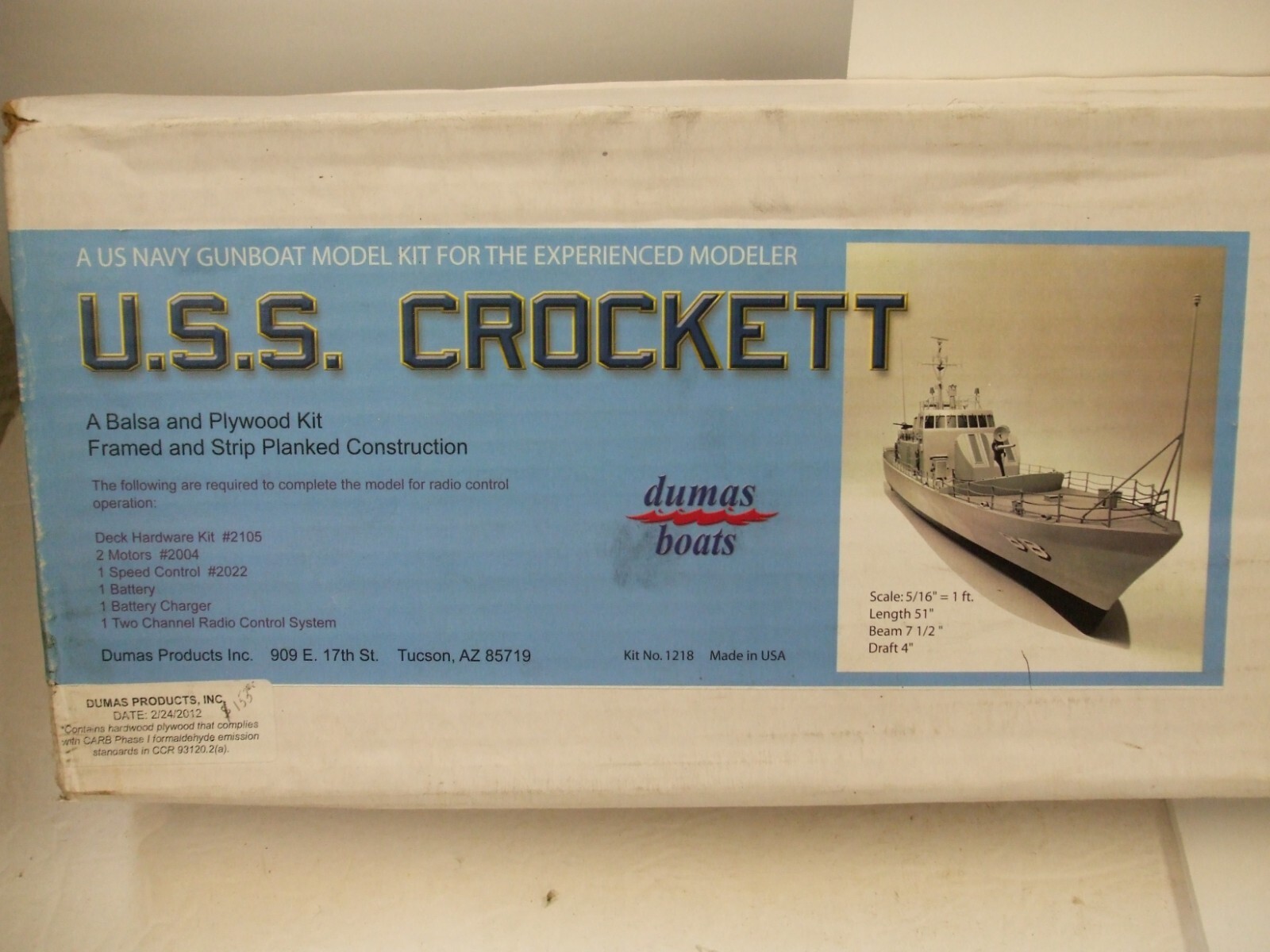 2012 Dumas Boats USS Crockett - US Navy Gunboat - Balsa & Plywood Model ...