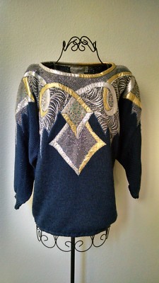 Nannell Collectors Sweater Blue w/Leather Adornments Size Lg, Item #290 ...