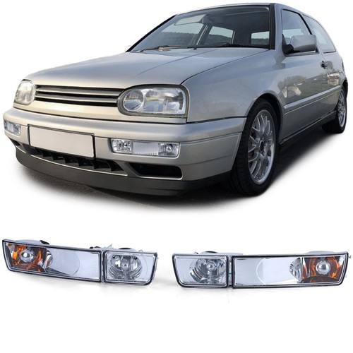 Front Indicators Clear Glass Chrome Left+Right for VW GOLF 3 III 91-97 ...